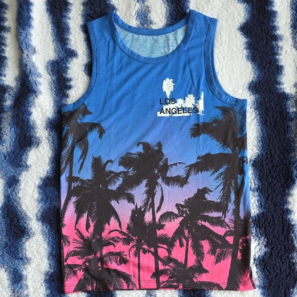 Primark | Shirts & Tops | Primark Blue And Pink Kids Tank Top With Palm ...